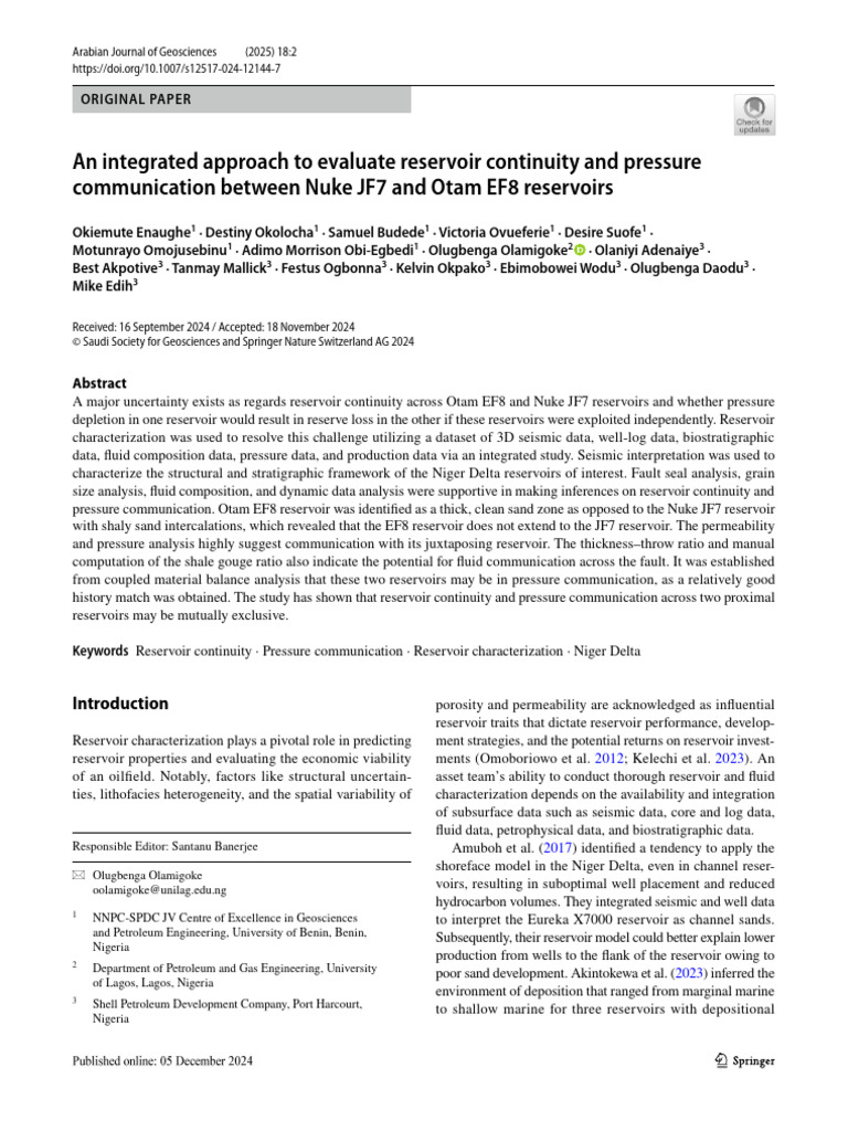 An Integrated Approach To Analysing Reservoir Continuity and Pressure ...