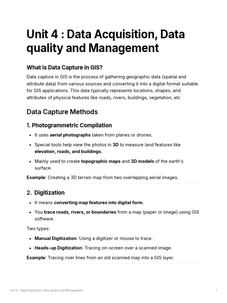 Unit 4 Data Acquisition Data Quality and Management | PDF | Geographic Information System ...