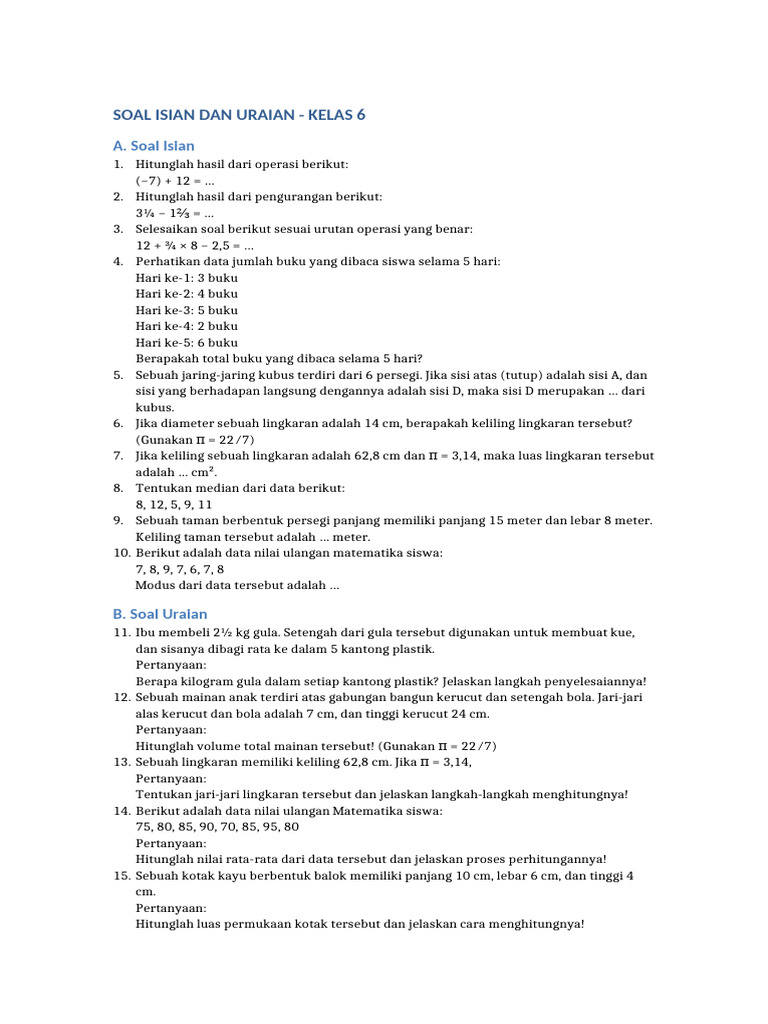 LATIHAN SOAL UJIAN SEKOLAH MATEMATIKA | PDF