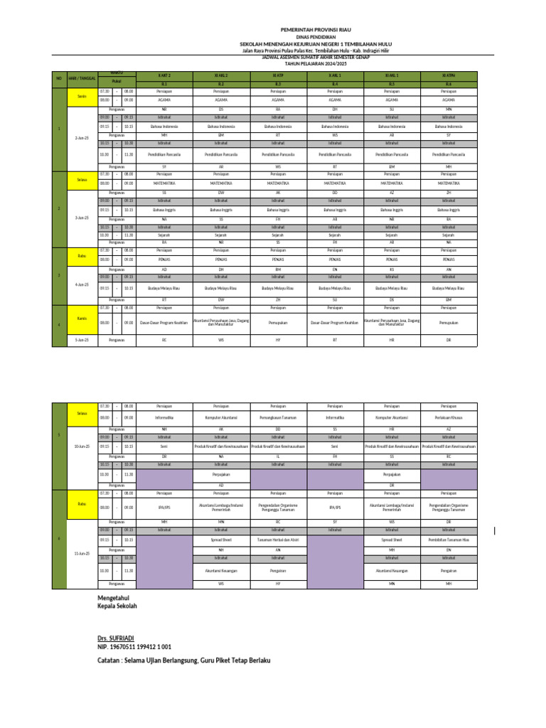 JADWAL ASAS GENAP 2024-2025 6 HARI - Copy | PDF