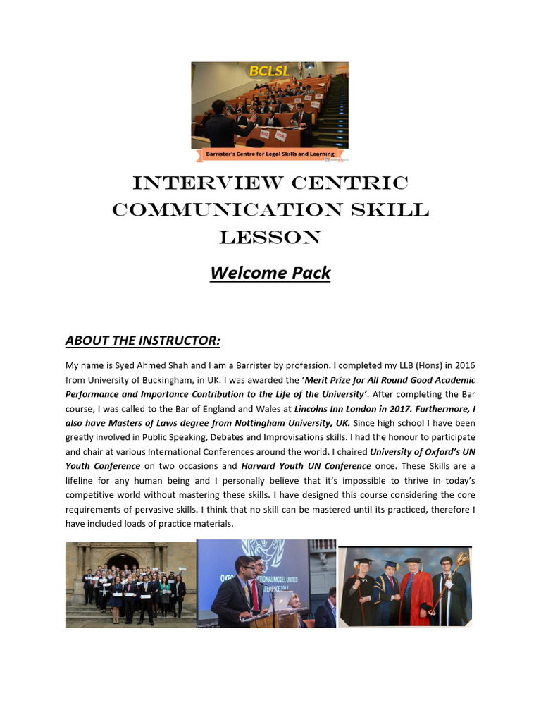 Interview Centric Communication Skill Lesson (Welcome Pack) | PDF | Learning
