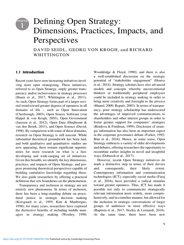 Defining Open Strategy Dimensions Practices Impacts and Perspectives ...