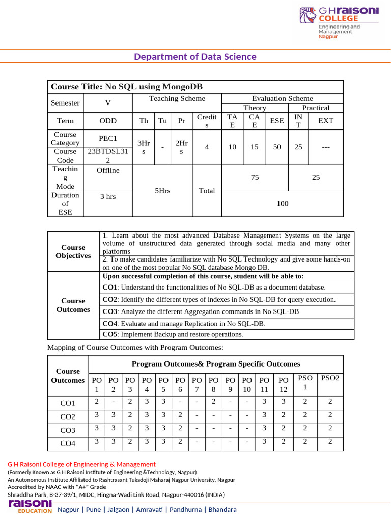 4.2 Nep Nosql Using Mongodb Syllabus | PDF | Mongo Db | No Sql