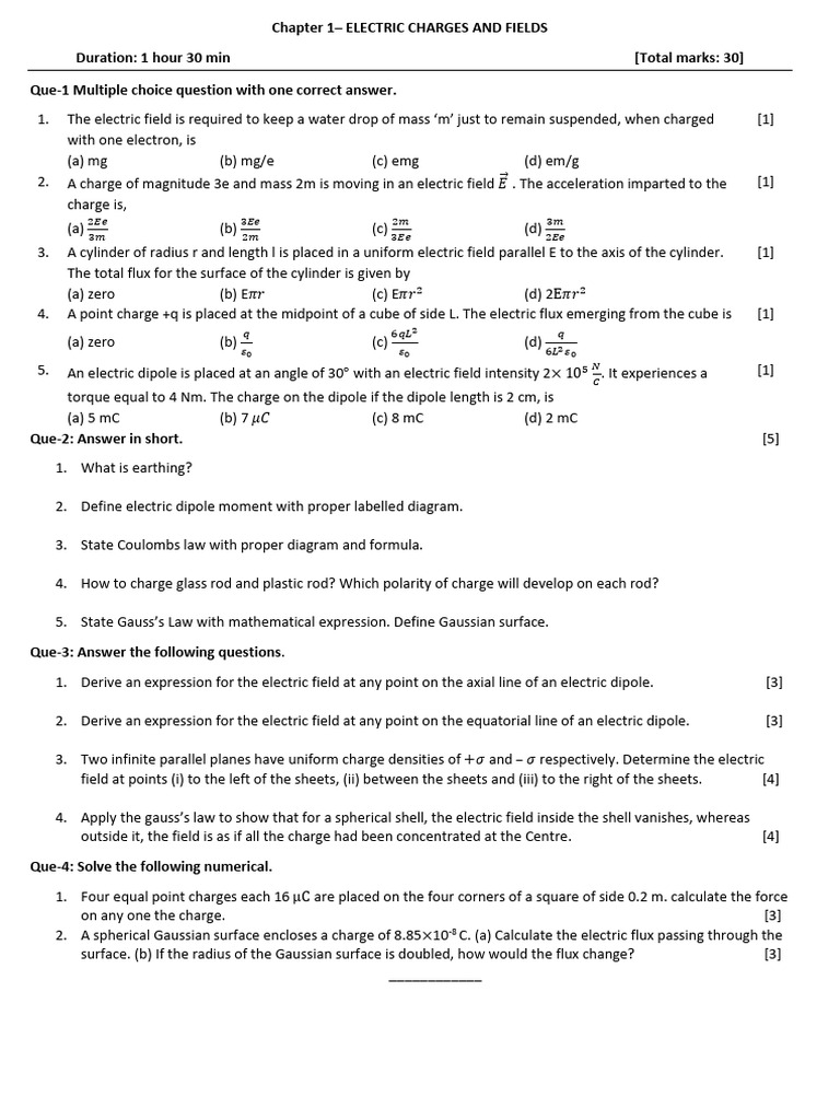Electric Charges and Fields (Test-2) | PDF | Quantity | Physical Phenomena