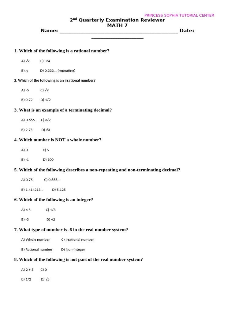 Reviewer 2nd Quarter Math 7 | PDF | Odds | Elementary Mathematics