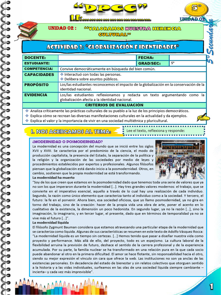 5° DPCC - Actv.03-Unid.2 2025 | PDF | Globalización | Modernidad