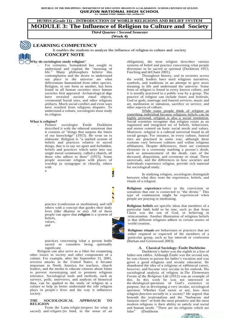 HUMSS IWRBS Module 3 The Religion and The Society | PDF | Sociology ...