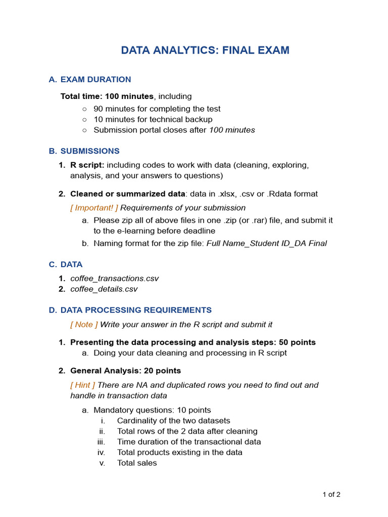 (IEC) Data Analytics - Final Exam | PDF