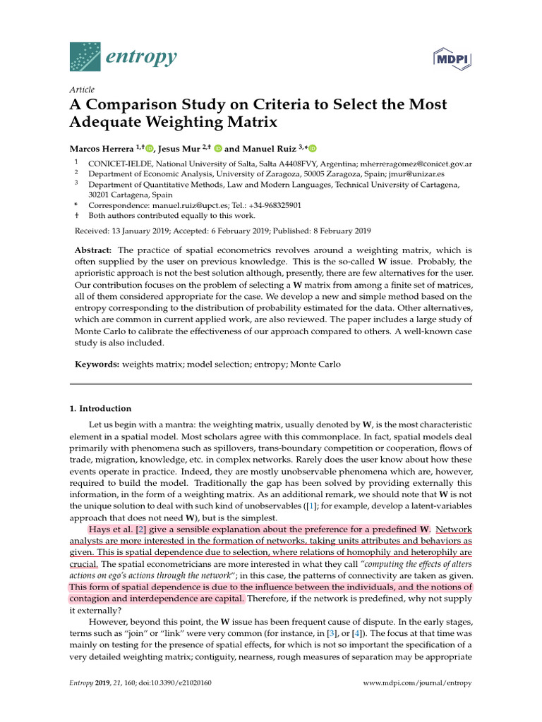 A Comparison Study On Criteria To Select The Most Adequate Weighting ...