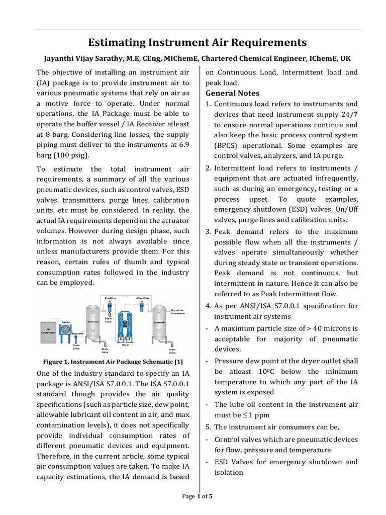 Instrument Air Requirement Estimation | PDF | Valve | Gas Technologies