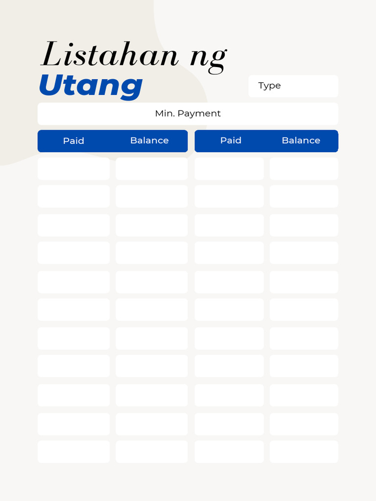 Asul at Beige Na Listahan NG Utang Planner | PDF