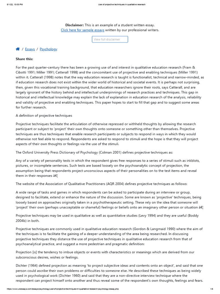 Use of Projective Techniques in Qualitative Reserach | PDF ...