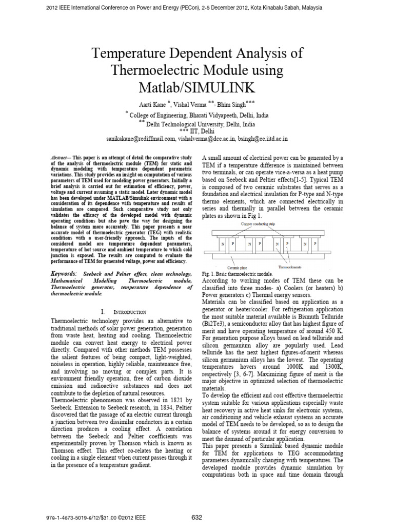 Temperature Dependent Analysis of Thermoelectric Module Using Matlab SIMULINK | PDF ...