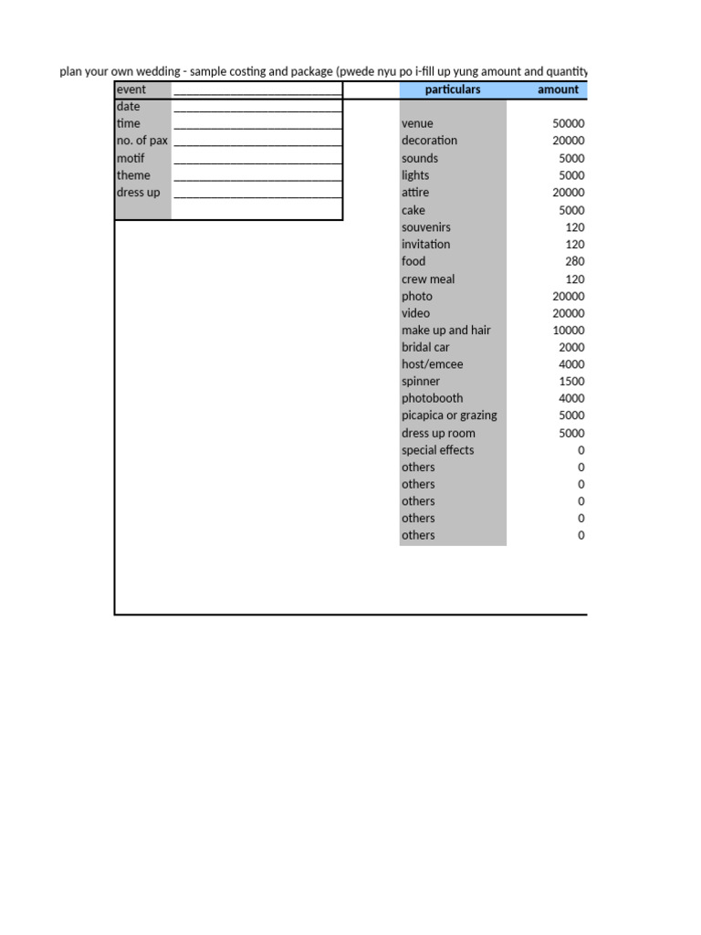 Sample Costing and Budgeting | PDF | Bridesmaid | Wedding Ceremony Participants