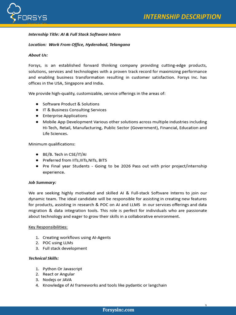 Internship JD | PDF