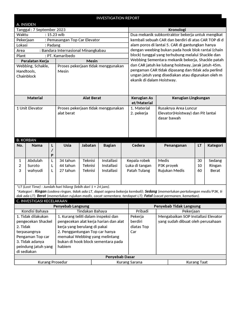 Form Investigasi (Contoh Isian) | PDF