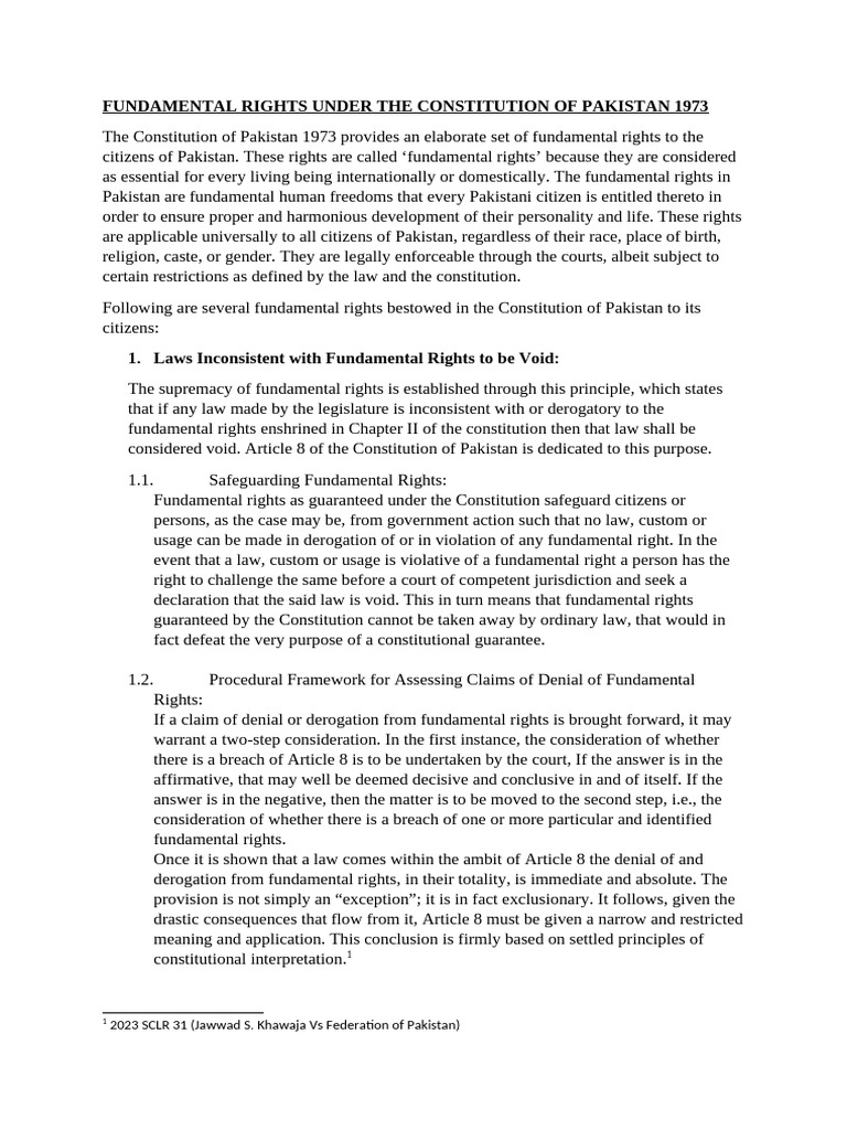 Fundamental Rights in Pakistan's Constitution | PDF | Right To A Fair ...