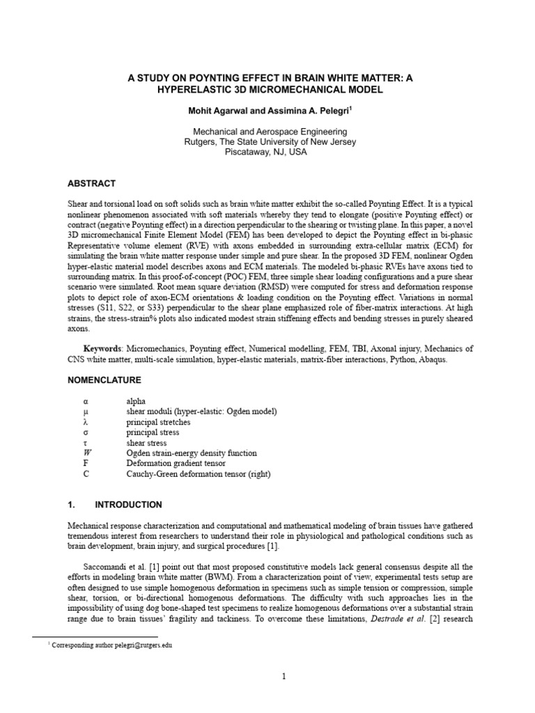 A Study On Poynting Effect in Brain White Matter A | PDF | Stress ...