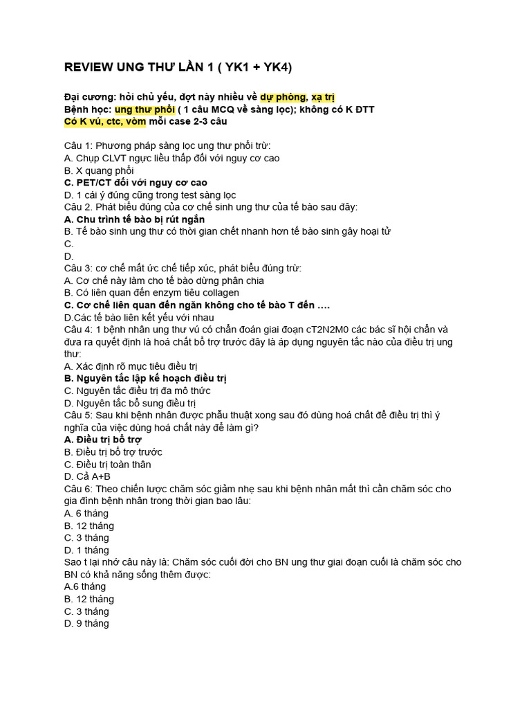 Review Ung Thư Lần 1 YK1 YK4 1 V | PDF