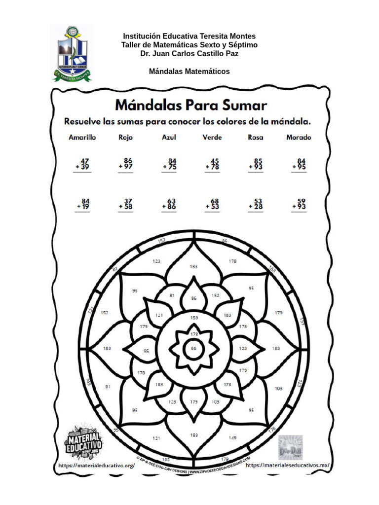 Mándalas Matemáticos para Sexto Grado | PDF