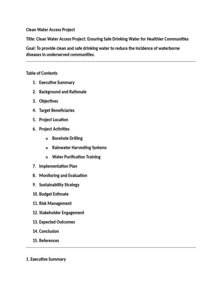 Clean Water Access Project Overview | PDF | Drinking Water | Wash