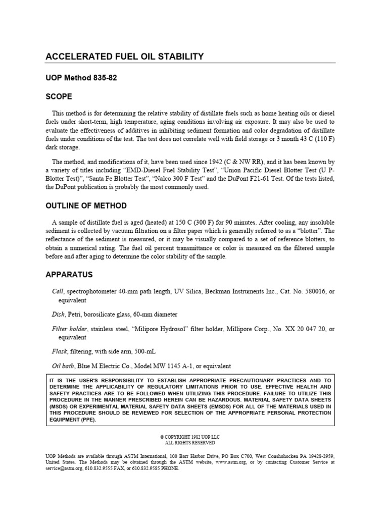 UOP 835-82 Accelerated Fuel Oil Solubility | PDF | Filtration ...