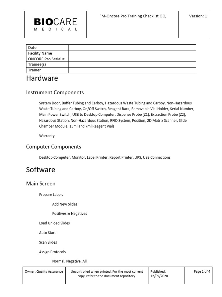 Oncore Pro Training Checklist v1 | PDF | Office Equipment | Computer ...