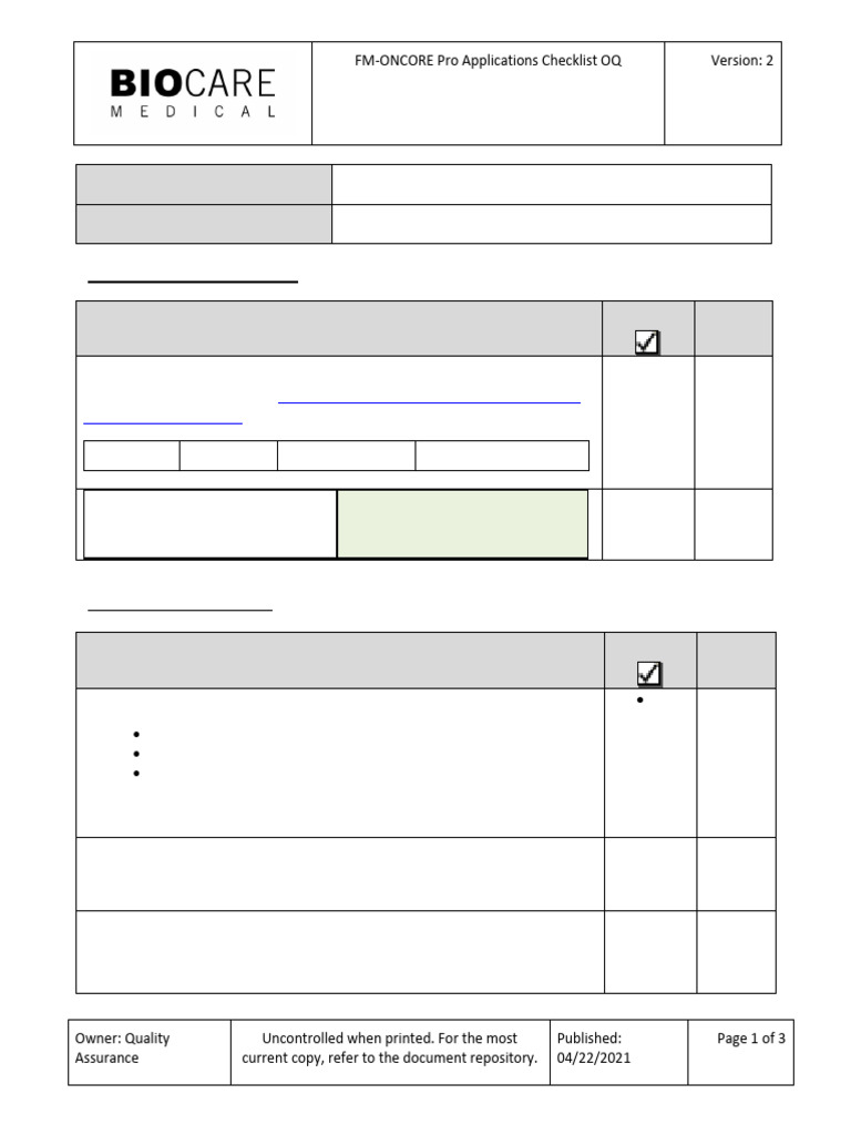 Oncore Pro Applications Checklist v2 | PDF | Computer Architecture ...