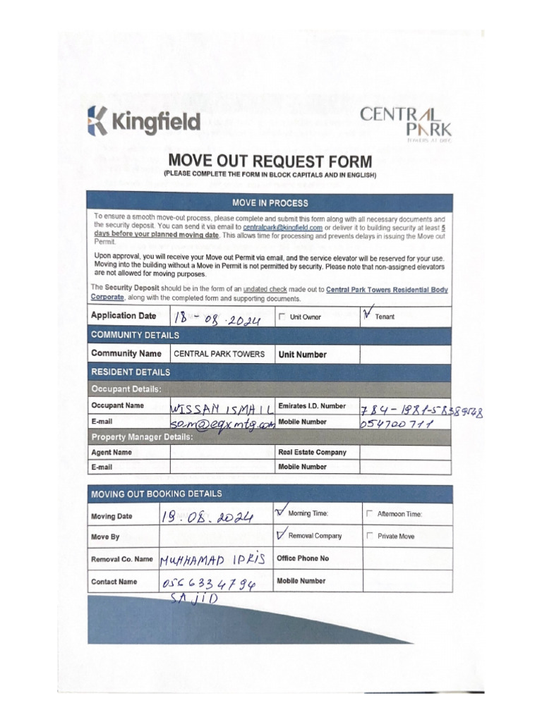 Move Out Request Form | PDF