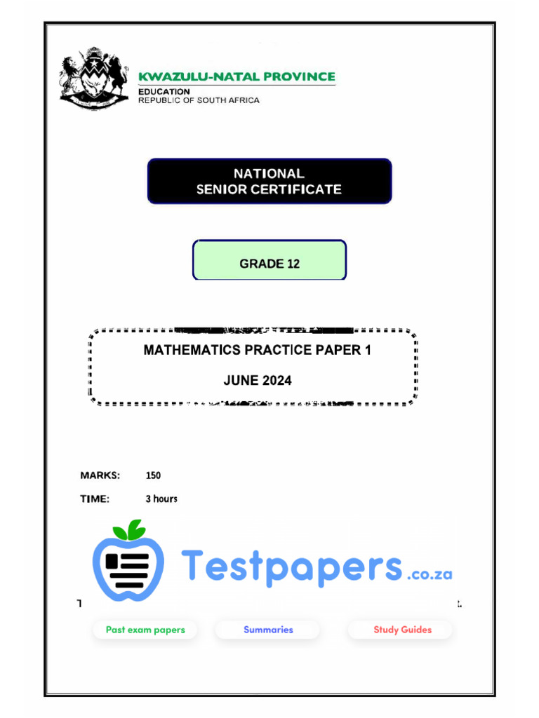 Mathematics Maths NSC Prac P1 QP May June 2024 KZN | PDF