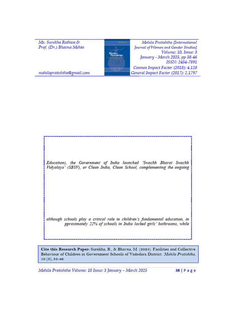 Facilities and Collective Behaviour of Children in Government Schools of Vadodara District - Ms ...