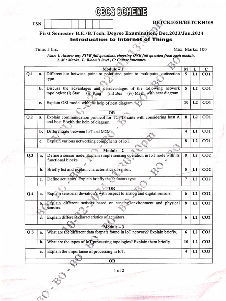 IOT Previous Year Question Paper | PDF