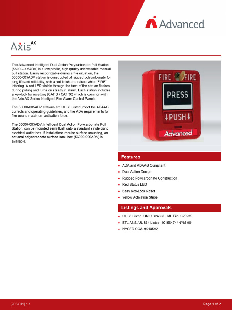 Intelligent Dual Action Pull Station 56000-005 | PDF | Electrical ...