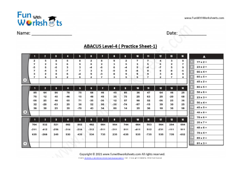 ABACUS Level 4 Practice Sheet 1 | PDF