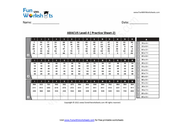 ABACUS Level 4 Practice Sheet 2 | PDF