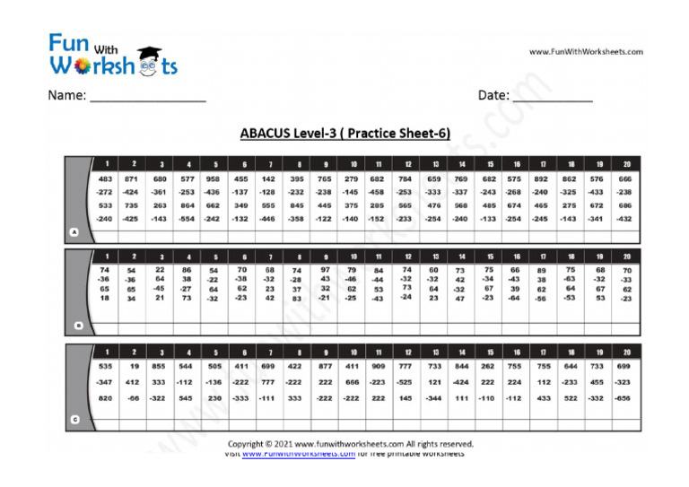 ABACUS Level 3 Practice Sheet 6 | PDF