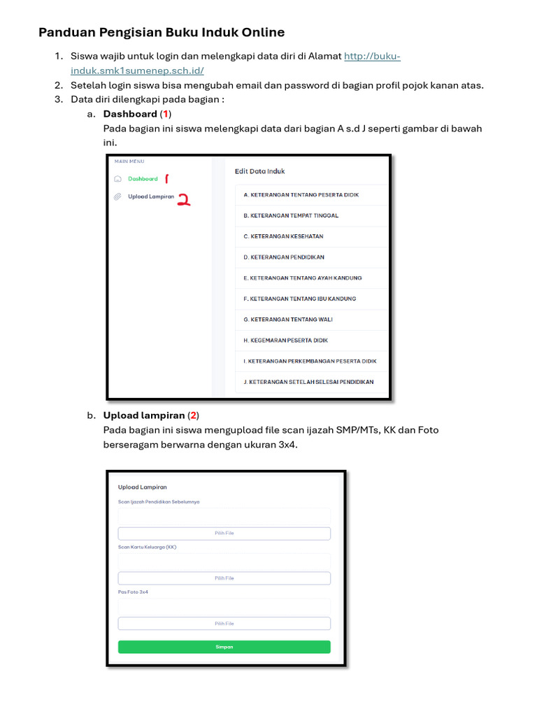 Panduan Pengisian Buku Induk Online X RPL 1 | PDF