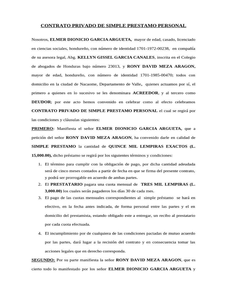Contrato de Prestamo RONNY | PDF