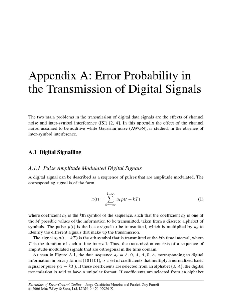 Appendix A: Error Probability in The Transmission of Digital Signals | PDF | Signal (Electrical ...