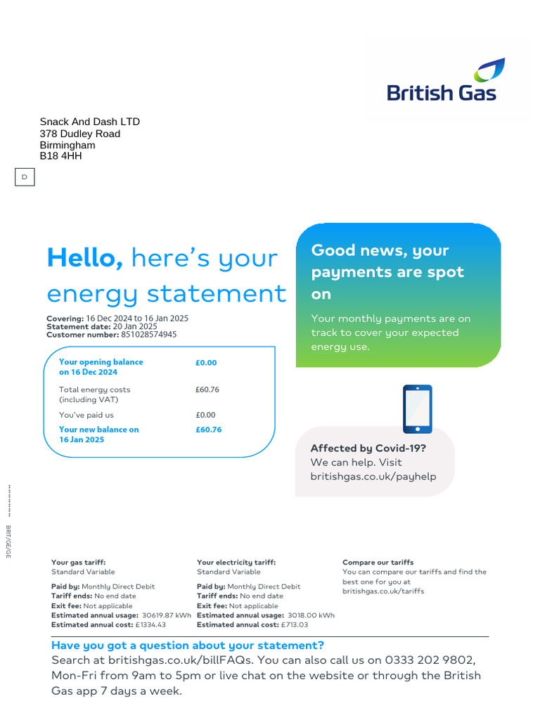British Gas Energy Statement Summary | PDF | Electricity | Power (Physics)