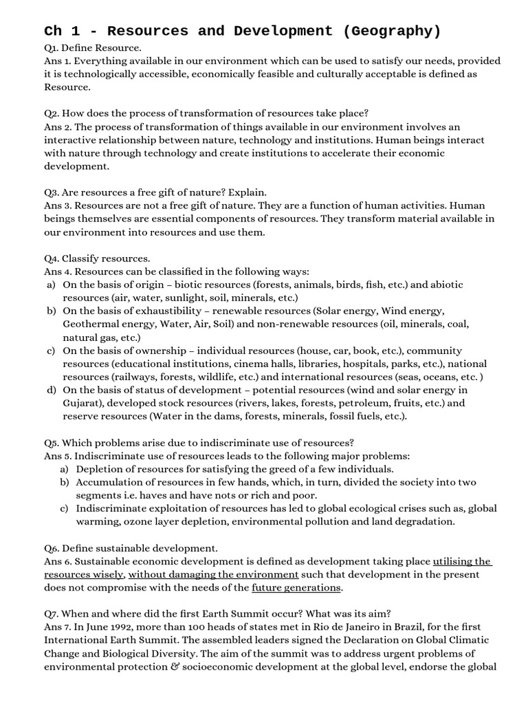 CH 1 - Resources and Development CLASS 10 | PDF | Soil | Sustainable Development