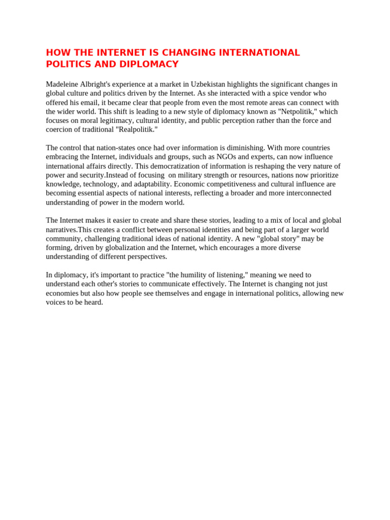 Unit 4 How The Internet Is Changing International Politics and ...