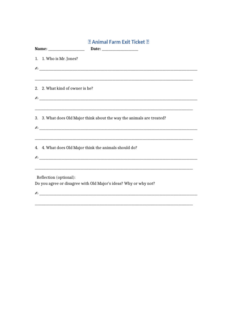 Animal Farm Exit Ticket | PDF