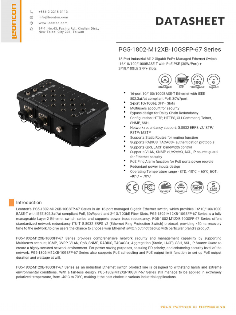 LEONTON - PG5-1802-M12XB-10GSFP-67 Series - Datasheet | PDF | Computer Engineering | Network ...