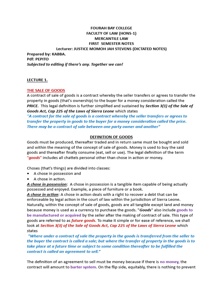 Mercantile Law First Semester Note | PDF | Breach Of Contract ...
