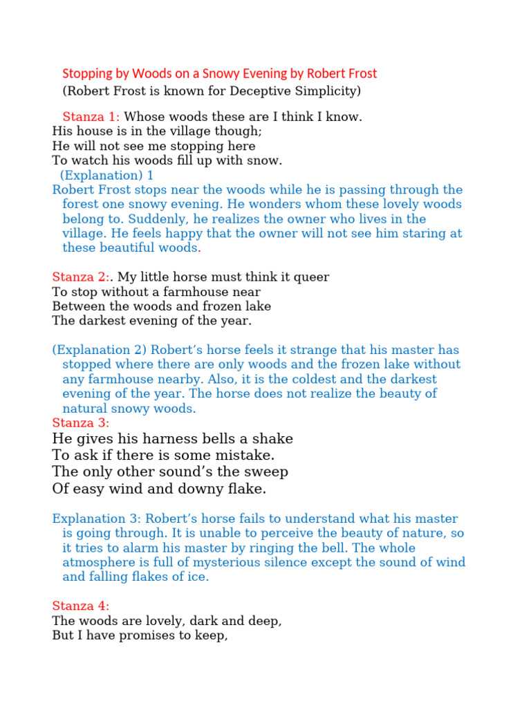 Stopping by Woods (Class Participation) | PDF | Poetry