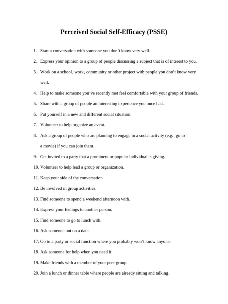 Social Self-Efficacy Scale Overview | PDF