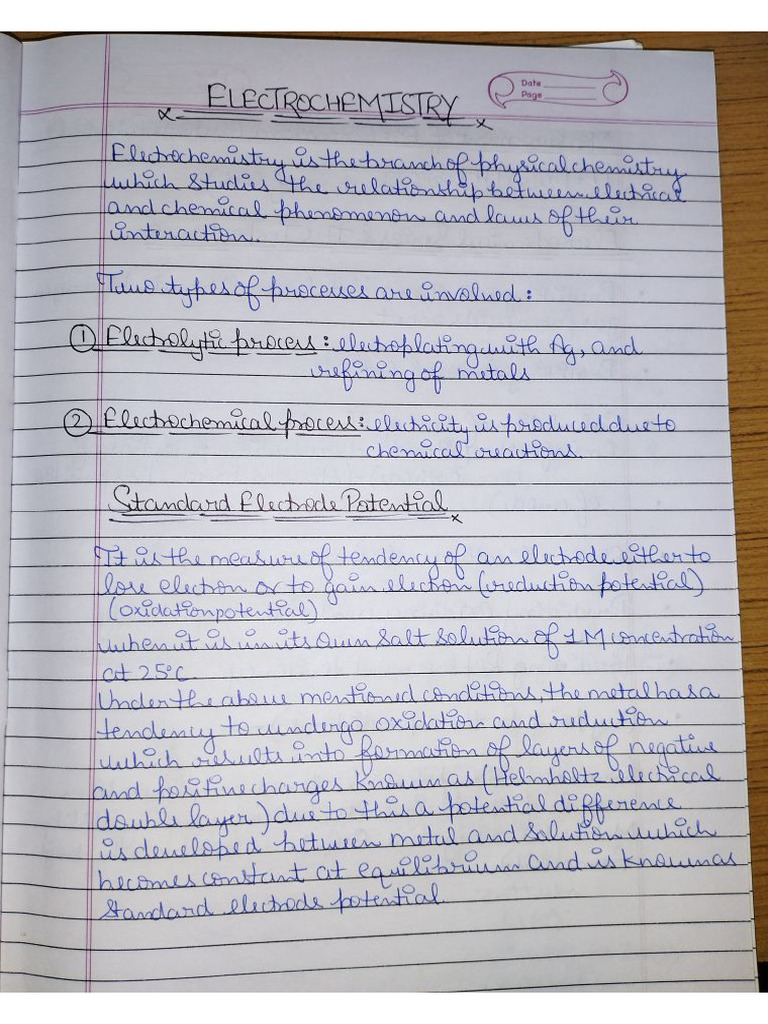 ELECTROCHEMISTRY Handwritten Class Notes | PDF