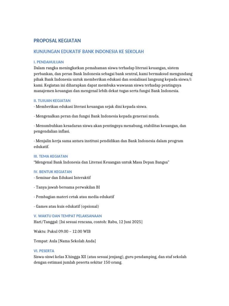Proposal Kunjungan BI Ke Sekolah | PDF