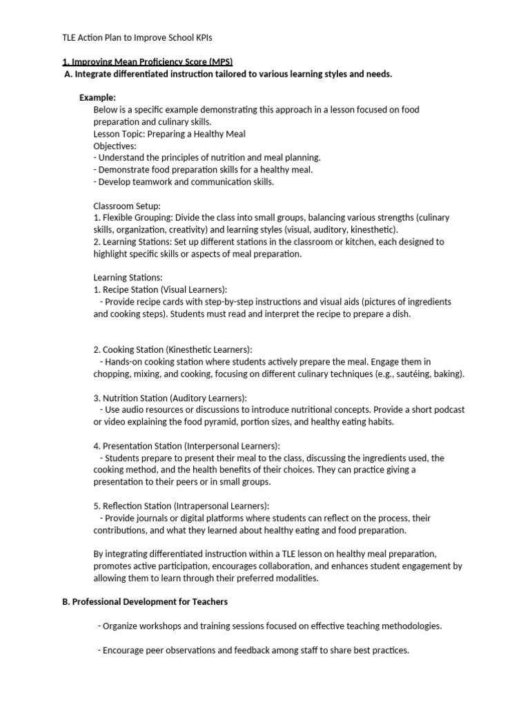 TLE Action Plan To Improve School KPIs | PDF | Differentiated ...